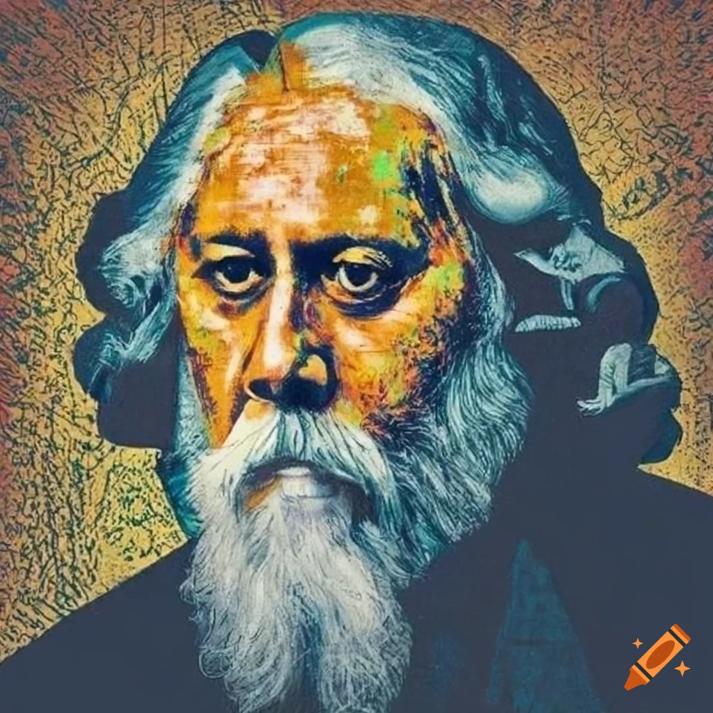 Max Ernst collage-style portrait of Rabindranath Tagore with ...