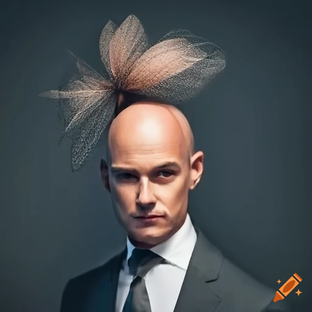 Middle-aged man with a fancy fascinator at an upscale event on Craiyon