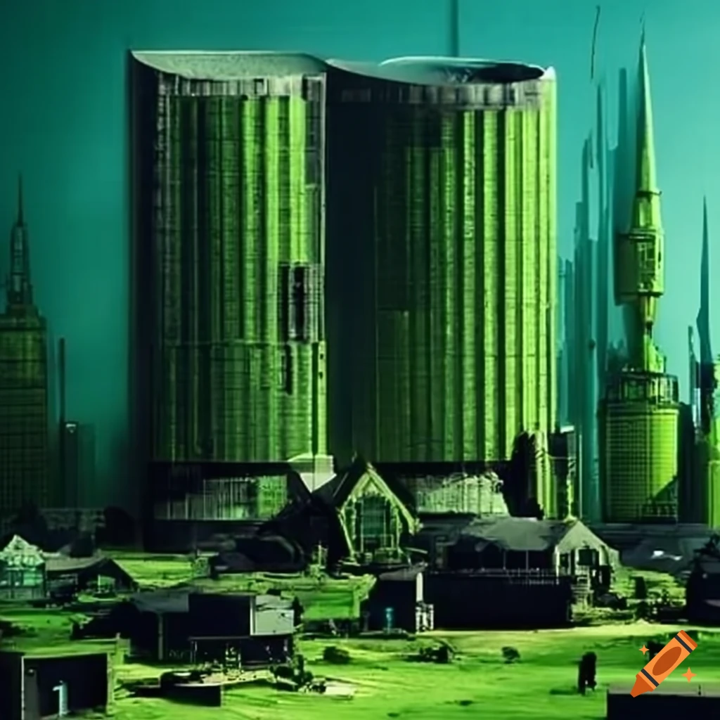 Green toxic base buildings on Craiyon