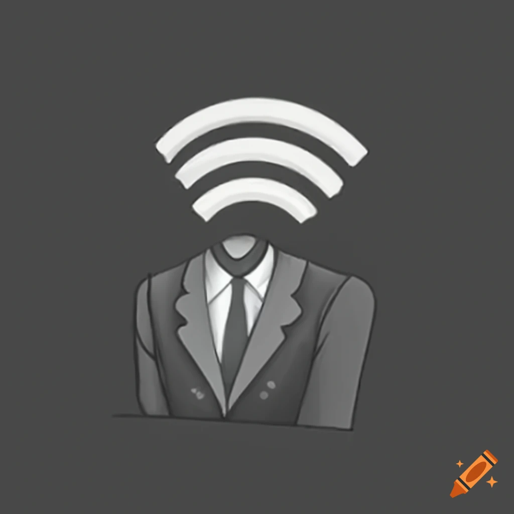 Personification of the internet in business attire with Wi-Fi pin on ...