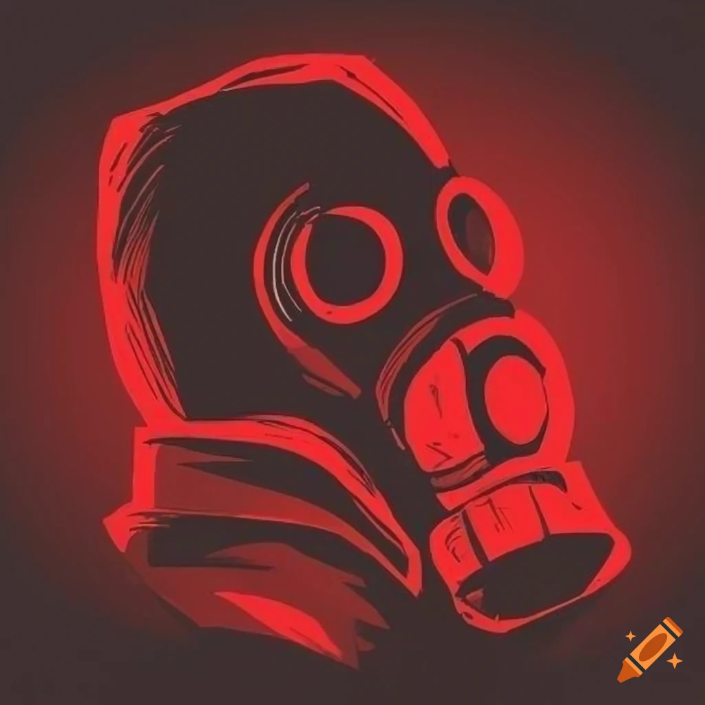 Red gas mask profile picture with monochrome lineart on a red ...