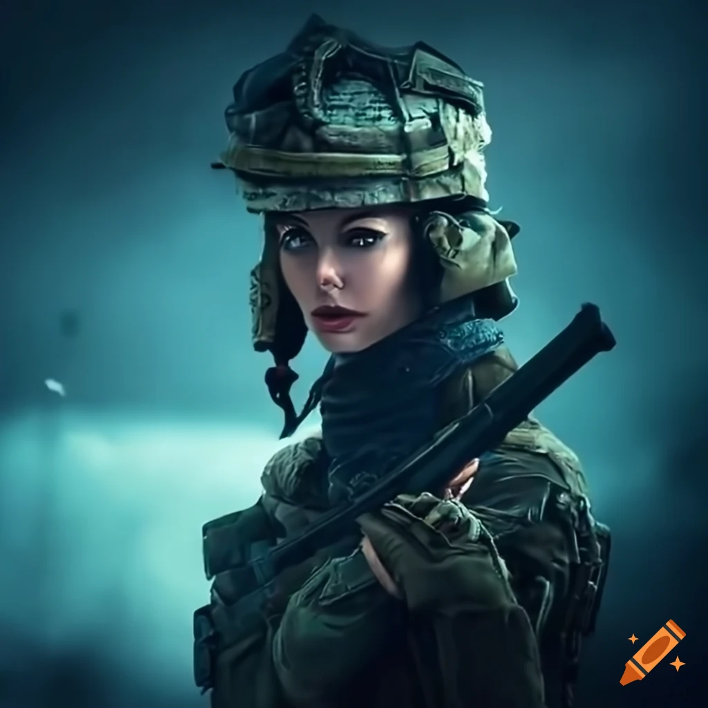 Angry lady warrior on a battlefield in high definition 4k on Craiyon