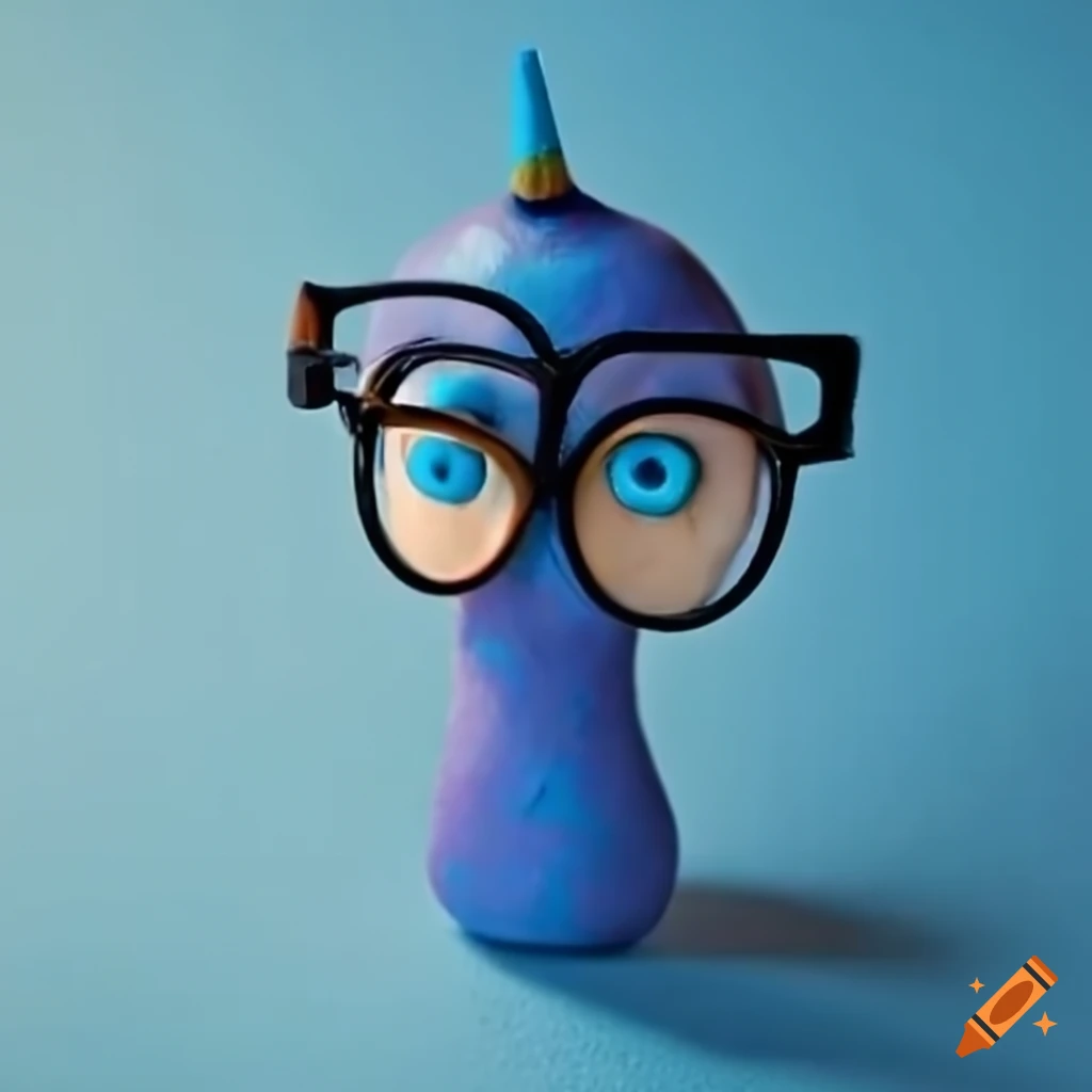 Pencil character with blue eyes and glasses in claymation style on Craiyon