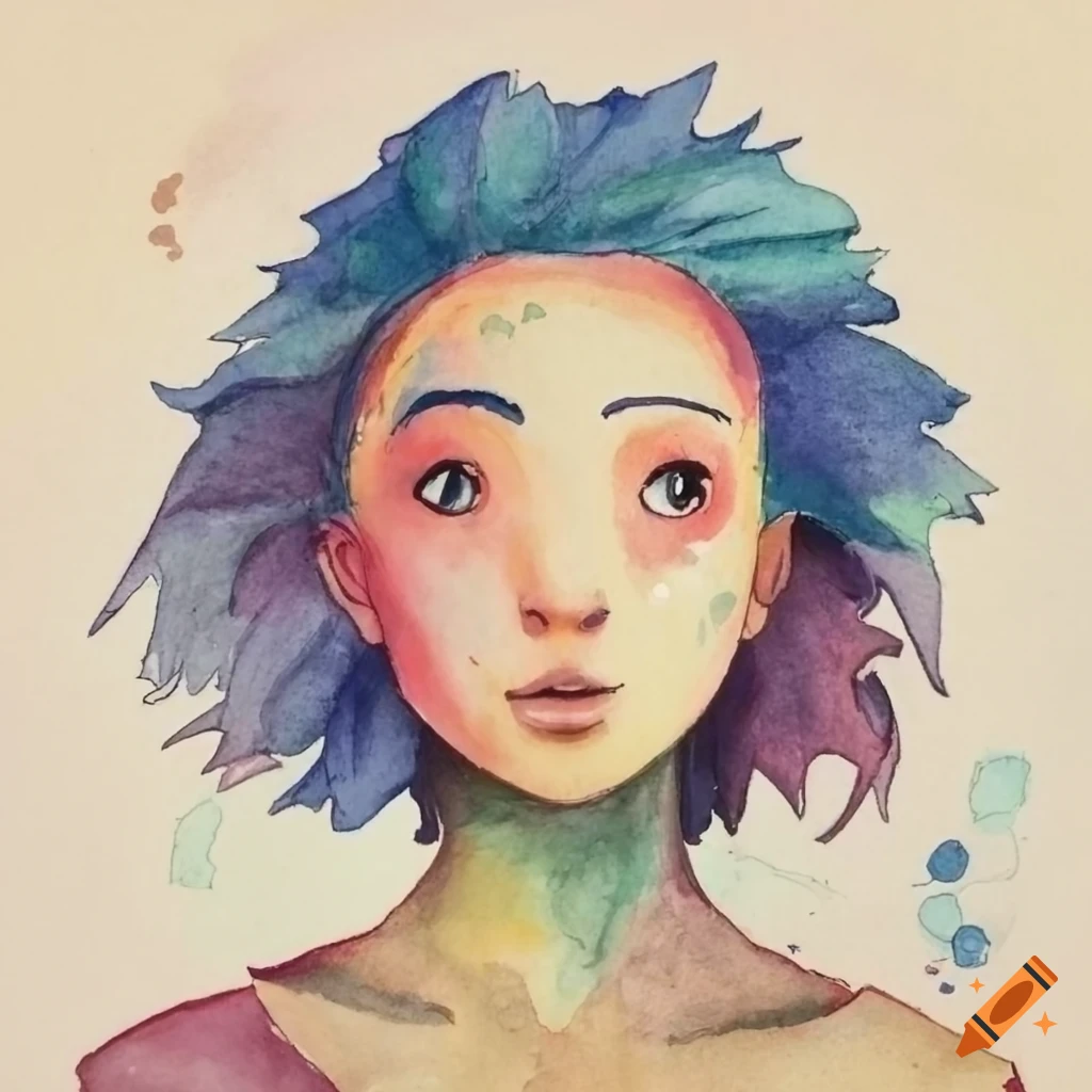 Friendly spirit face in Ghibli style watercolor drawing on Craiyon
