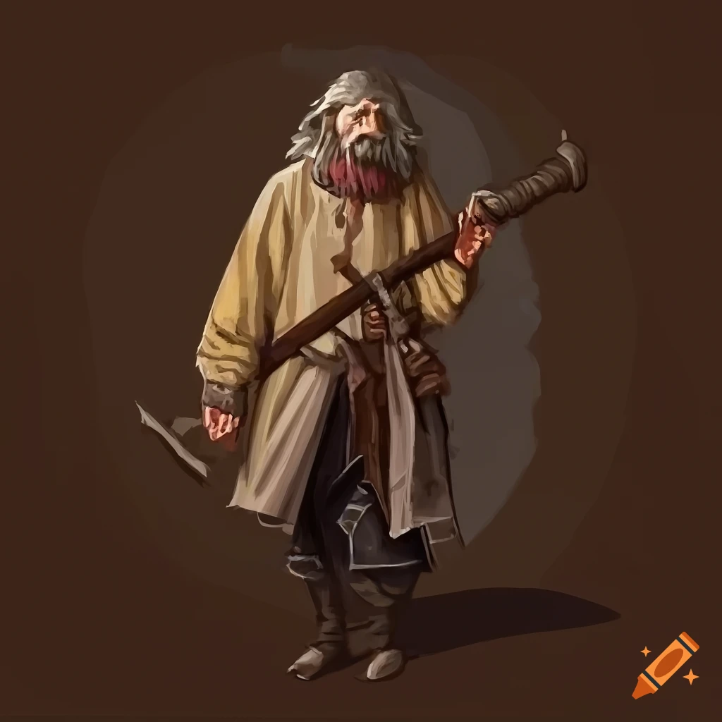 Dnd enemy portrait of beggar bandit with weapon in realistic oil ...