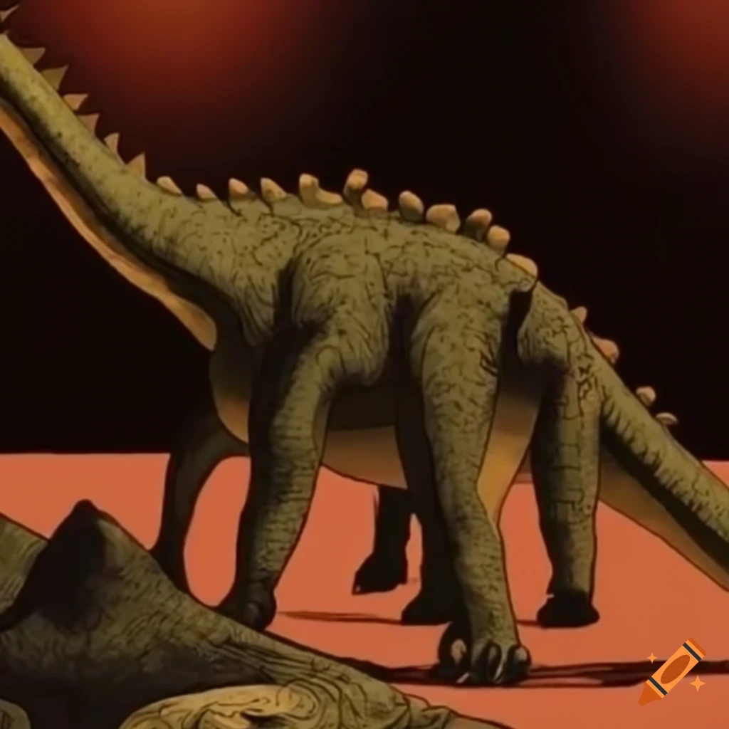 Chorus of the Brontosaurus and Stegosaurus by the swamp on Craiyon