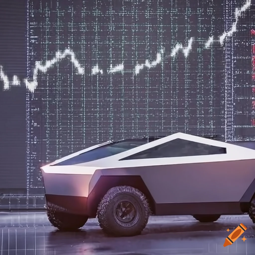 Tesla Cybertruck next to bullish stock market chart on Craiyon