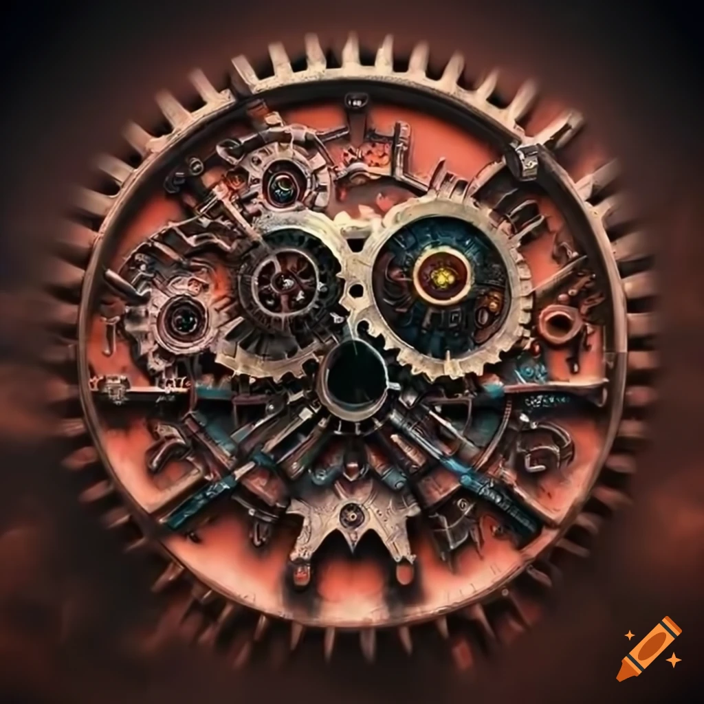 Adeptus Mechanicus symbol on a gas giant with vibrant hues and ...