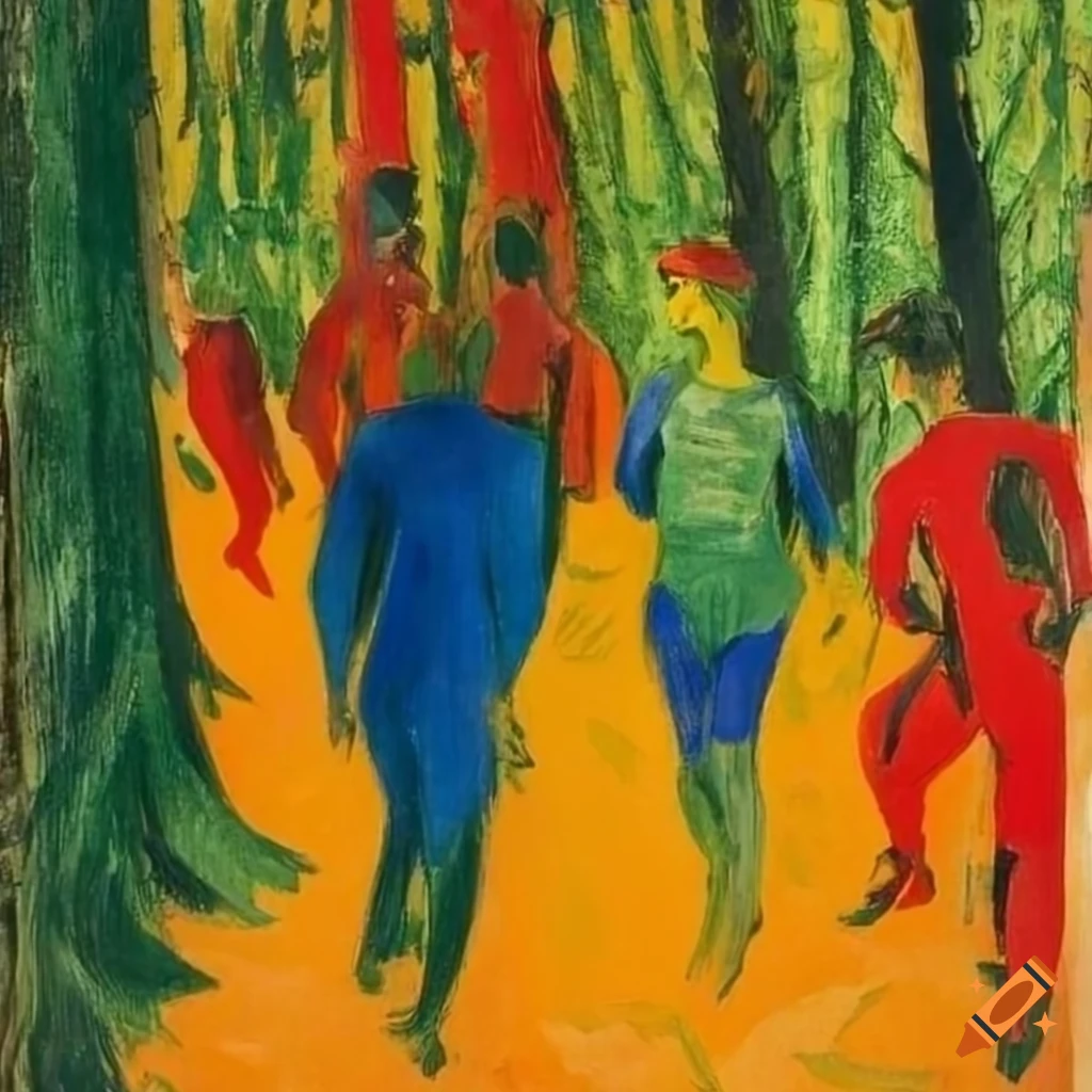 Three men hiking a trail in the woods with sharp thin line drawing ...
