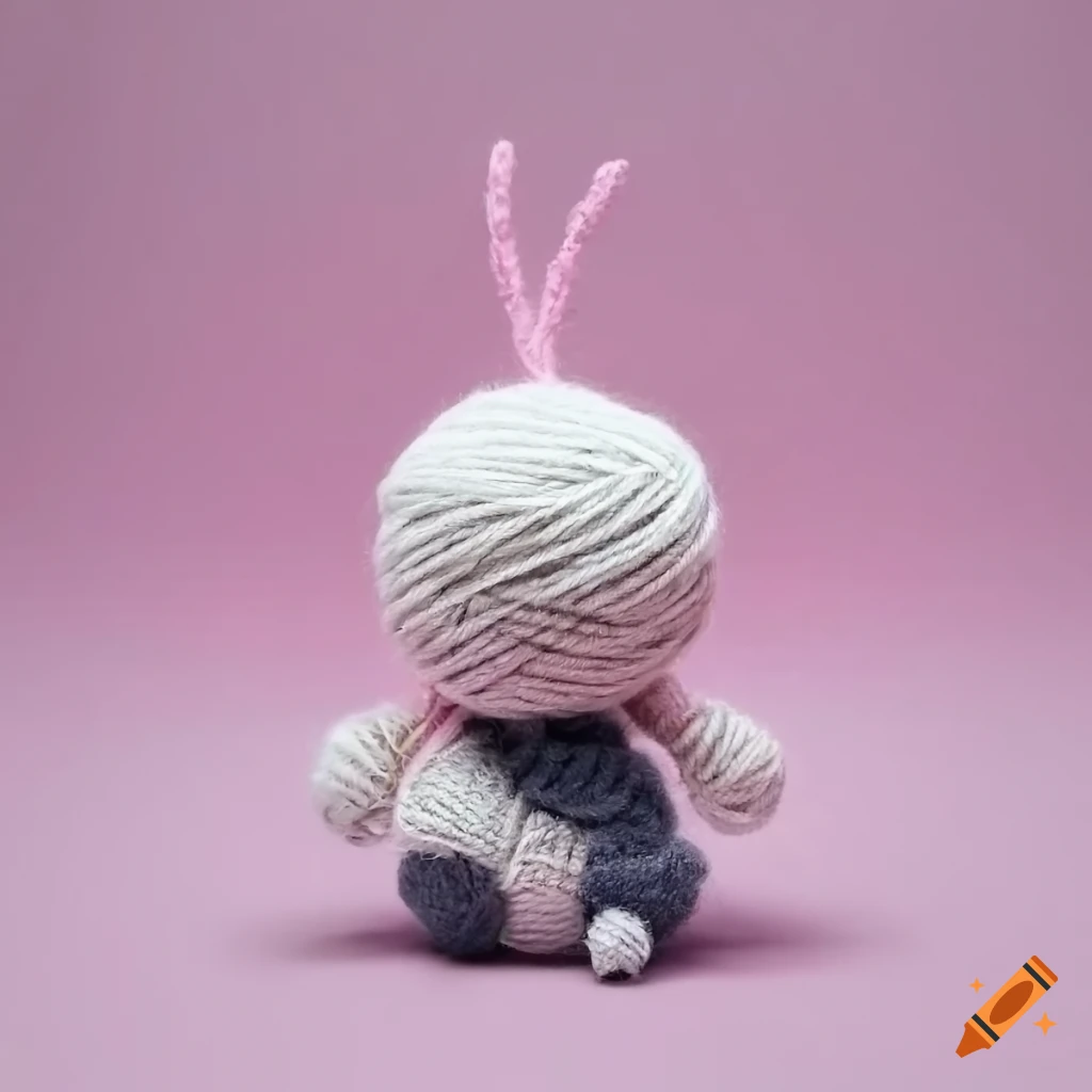 Lonely little yarn figure in white, pink, and grey colors on Craiyon
