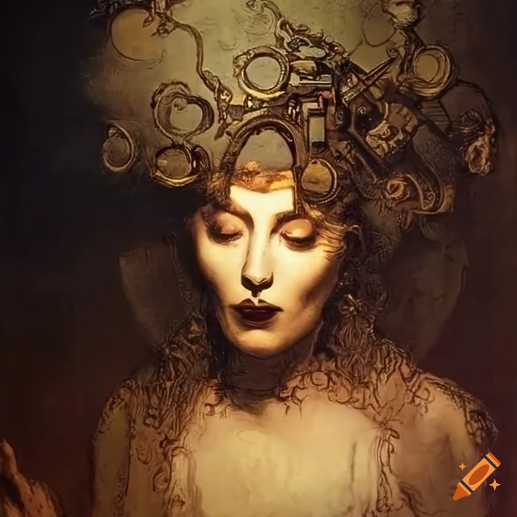 Beautiful lady with a mechanical machine in a 1970s sci-fi fantasy ...