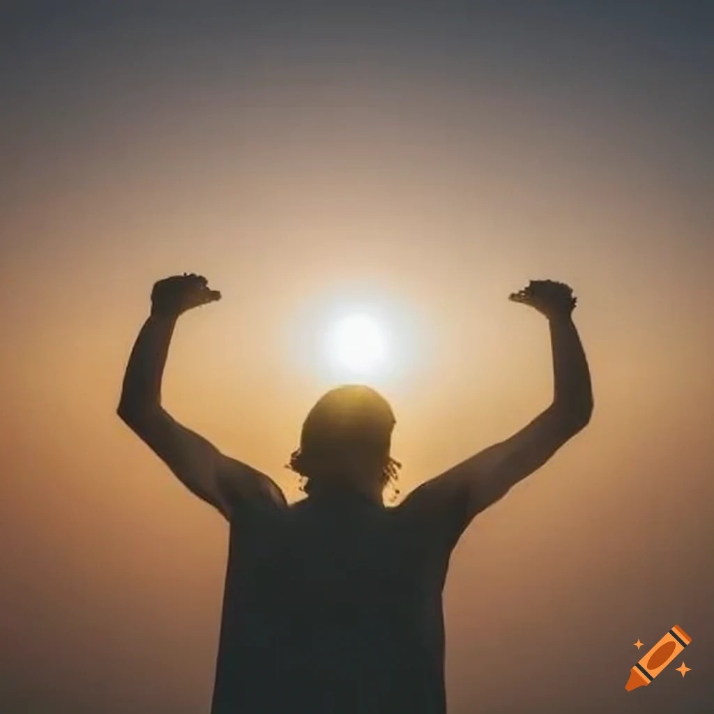 Victorious man reveling in success with arms outstretched and divine ...