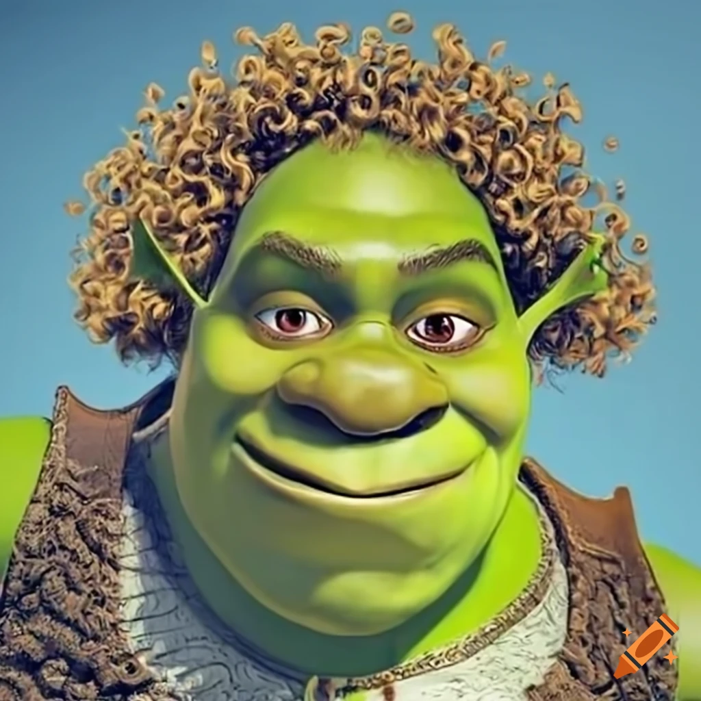 Shrek with blonde curly hair on Craiyon