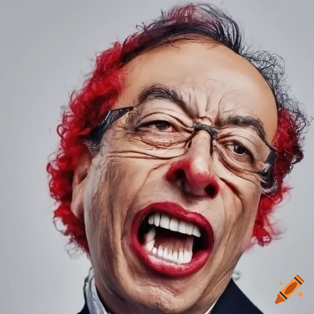 Cartoonish depiction of a shouting politician with a big red nose and ...