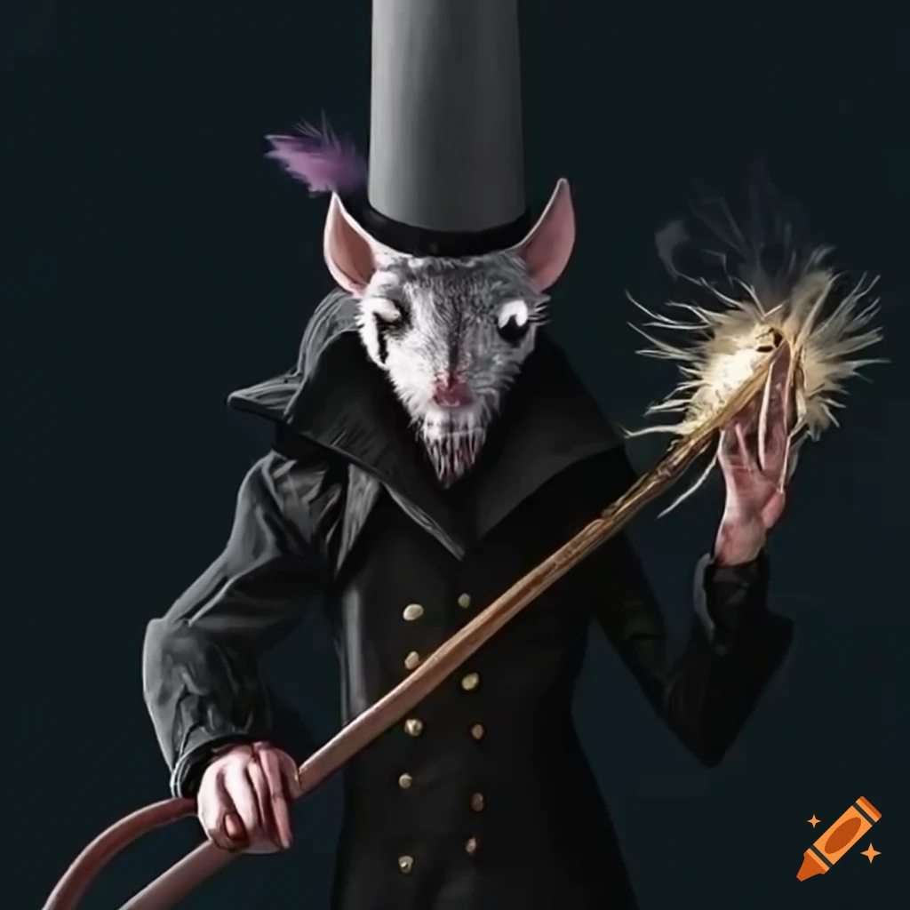 Cunning and sophisticated rat detective with a sword cane and feather ...