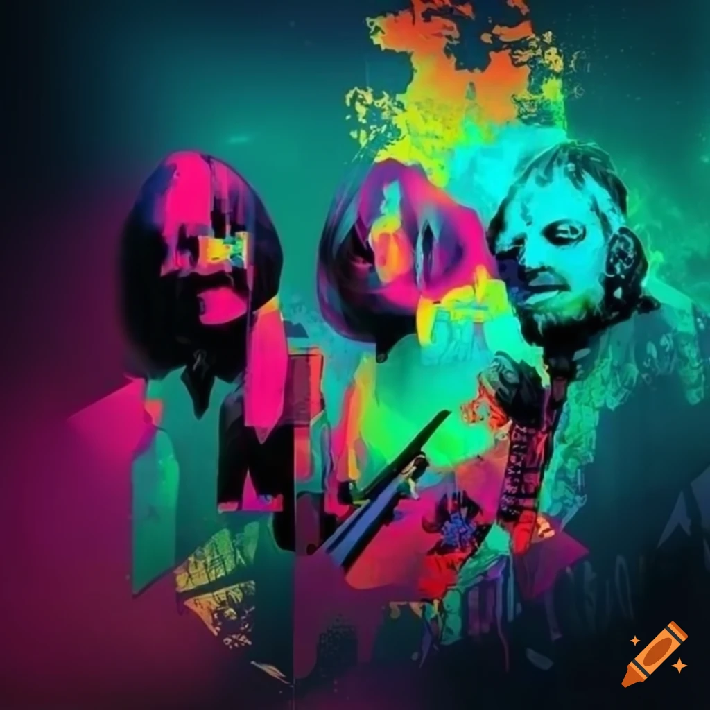 Classic rock band poster with vibrant colors and bold typography on Craiyon