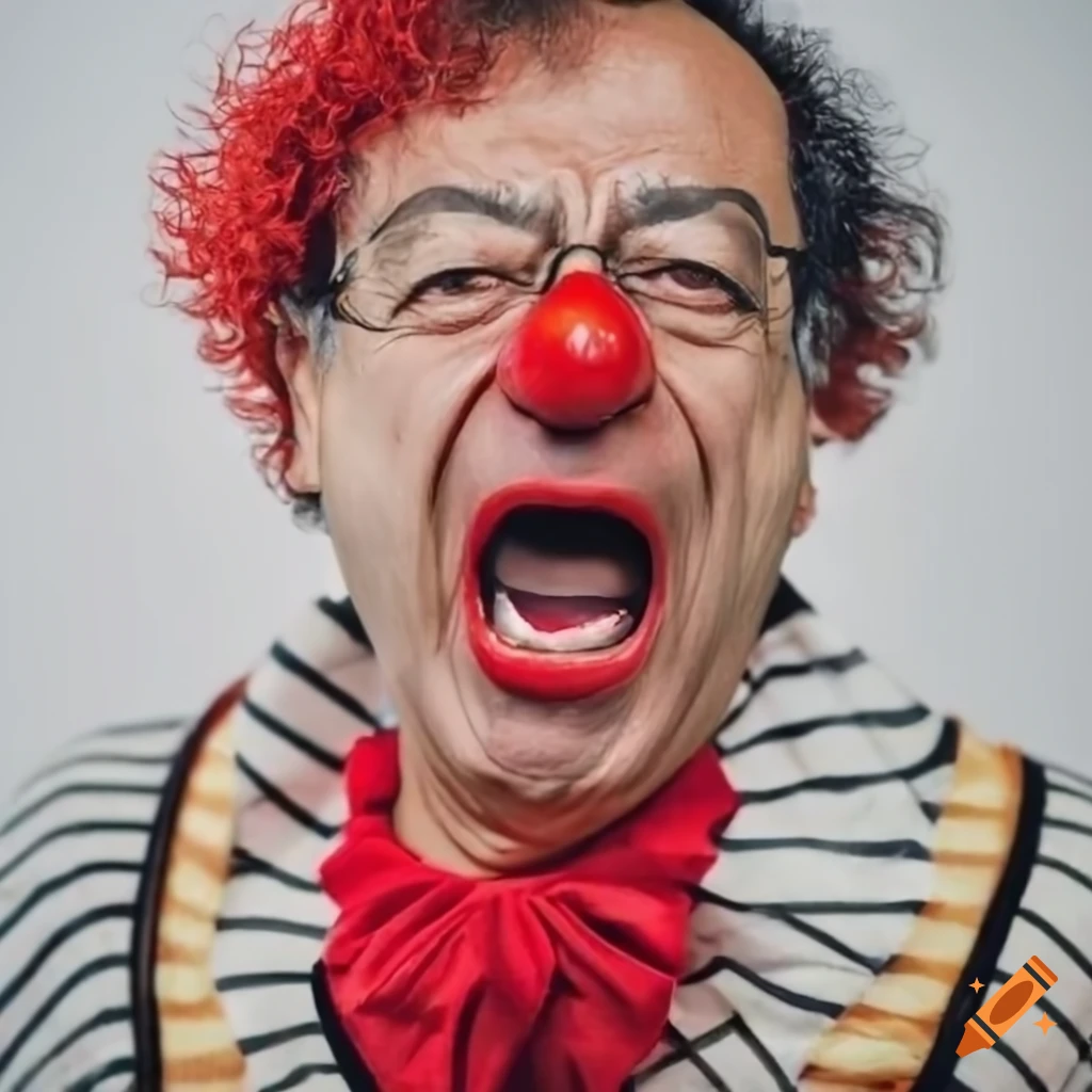 Cartoonish depiction of a shouting politician with a big red nose and ...