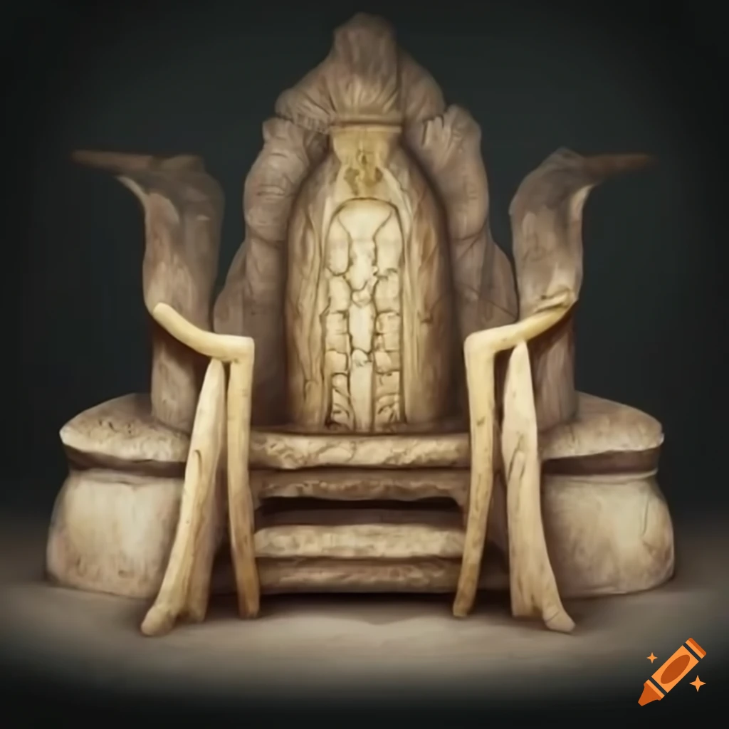 Realistic painting of an ancient ivory tusk throne in a stone age ...