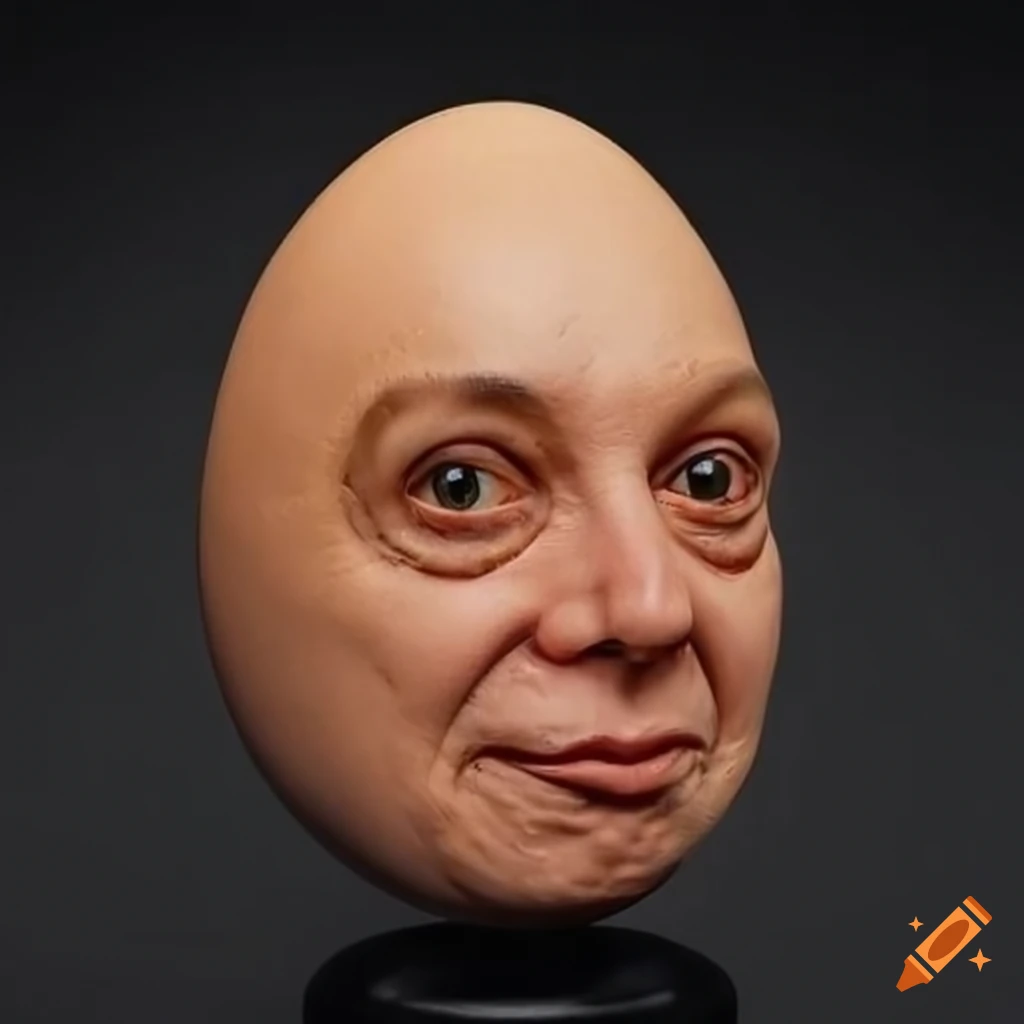 Hyper realistic happy face sculpture made from egg on Craiyon