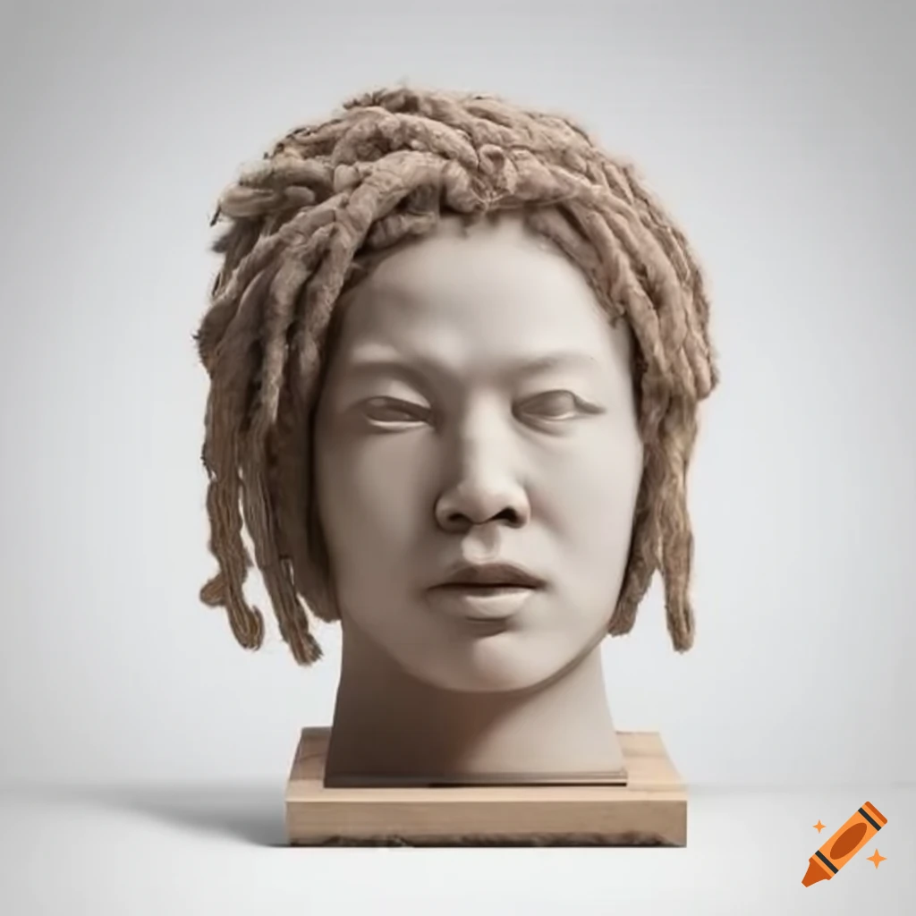 Realistic 3D sculpture of a Korean head with dreadlocks in marble on ...