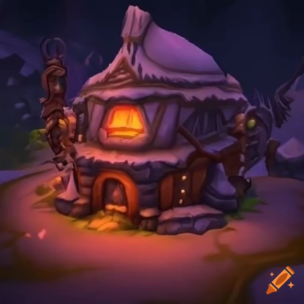 Cozy dwarf shelters reminiscent of World of Warcraft on Craiyon