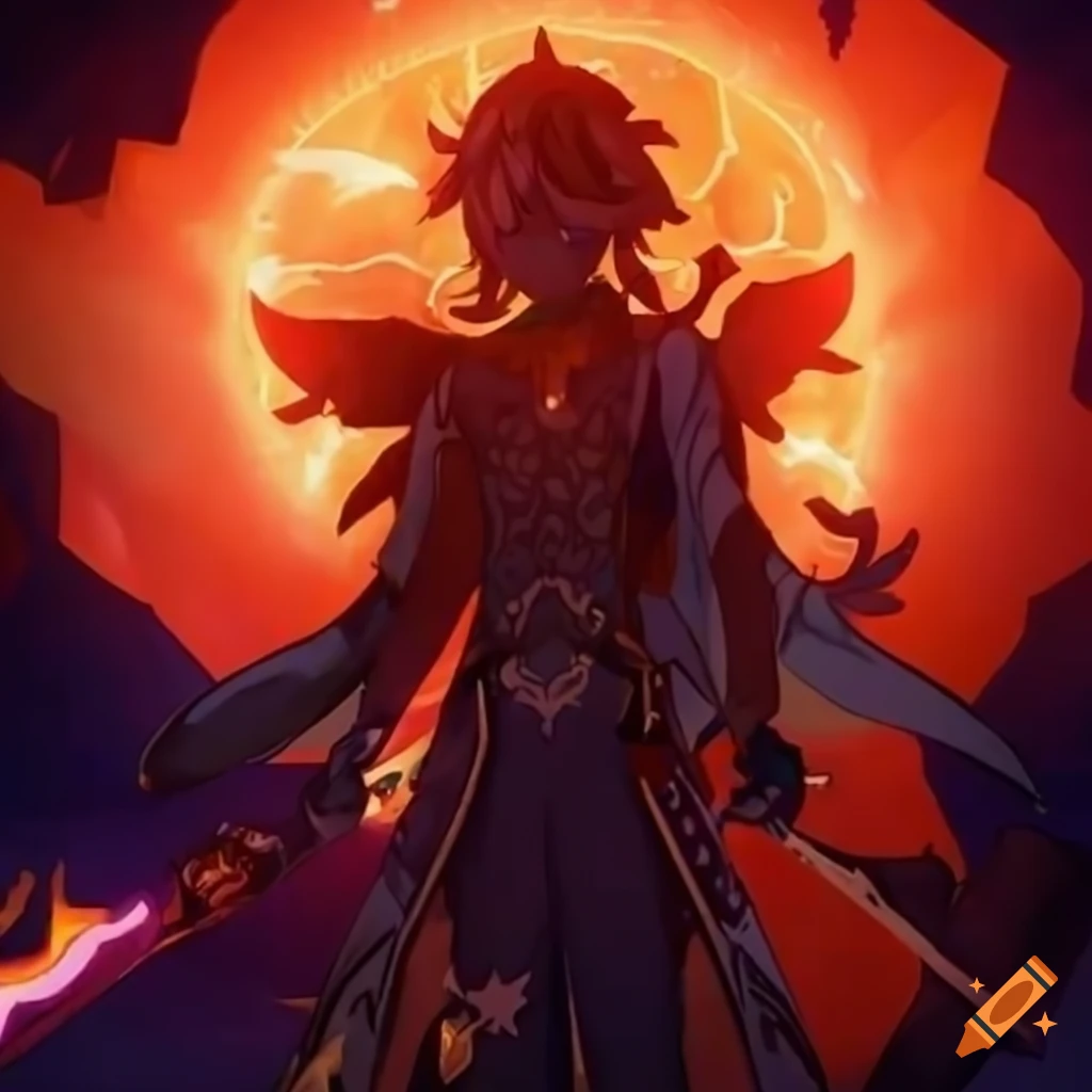 Original fire-wielding hero from genshin impact with vivid orange hair ...