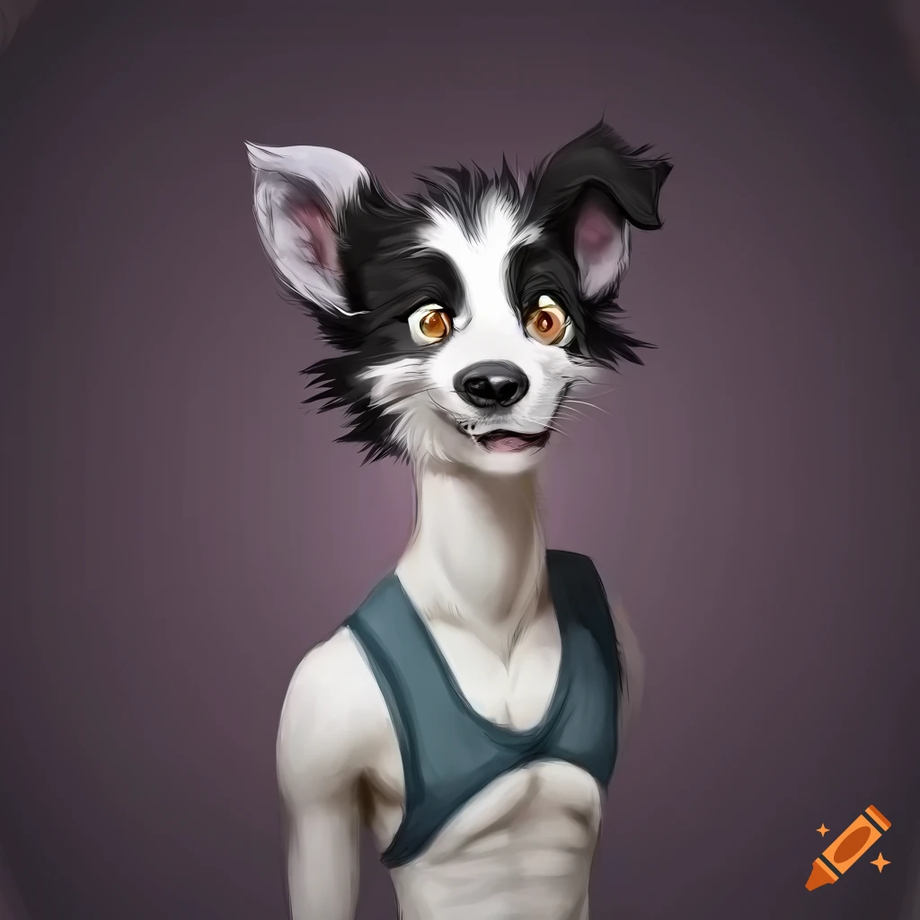 Anthro border collie male with chest tuft in high resolution furry art on Craiyon