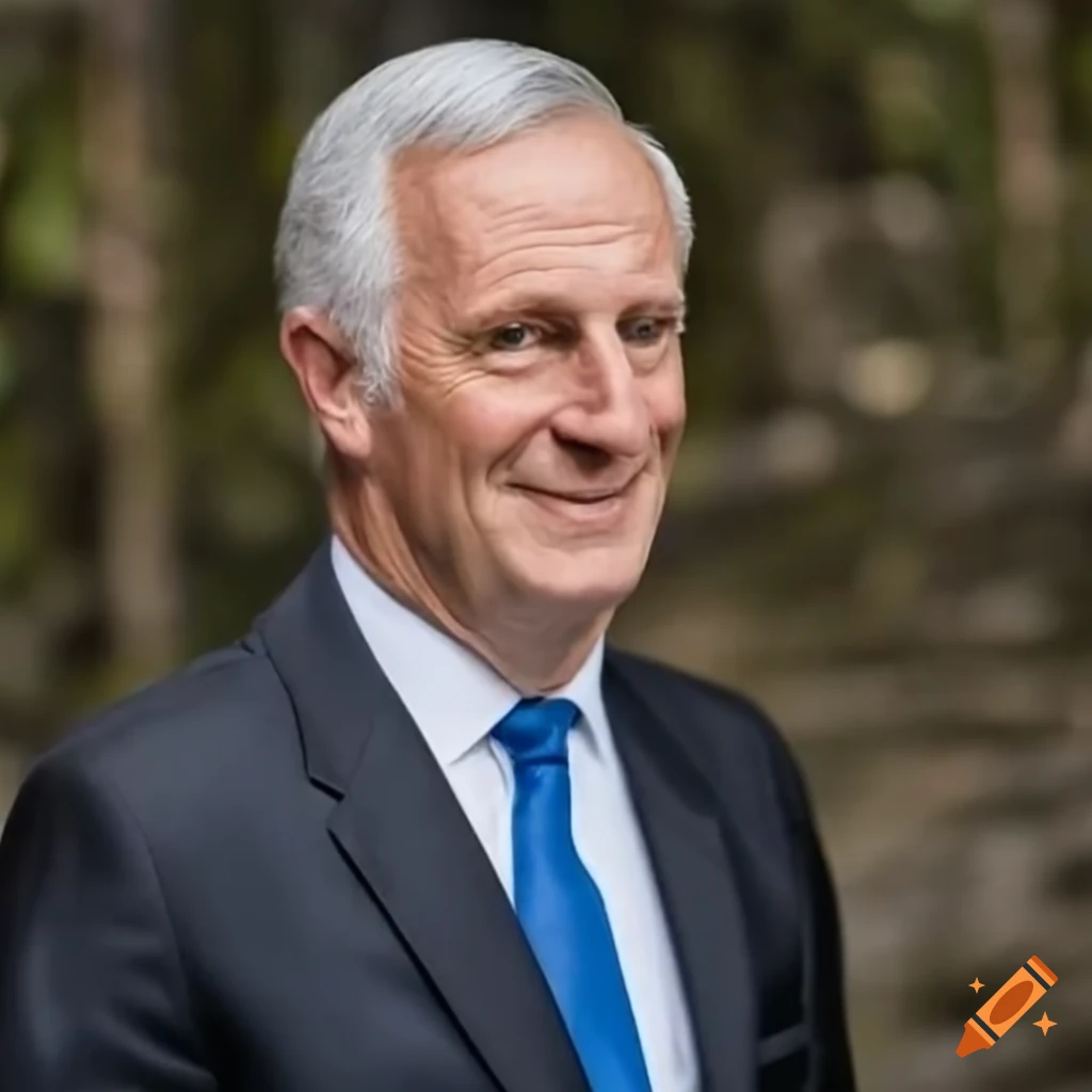 Elegant white male politician in black suit with grey-white hair and ...