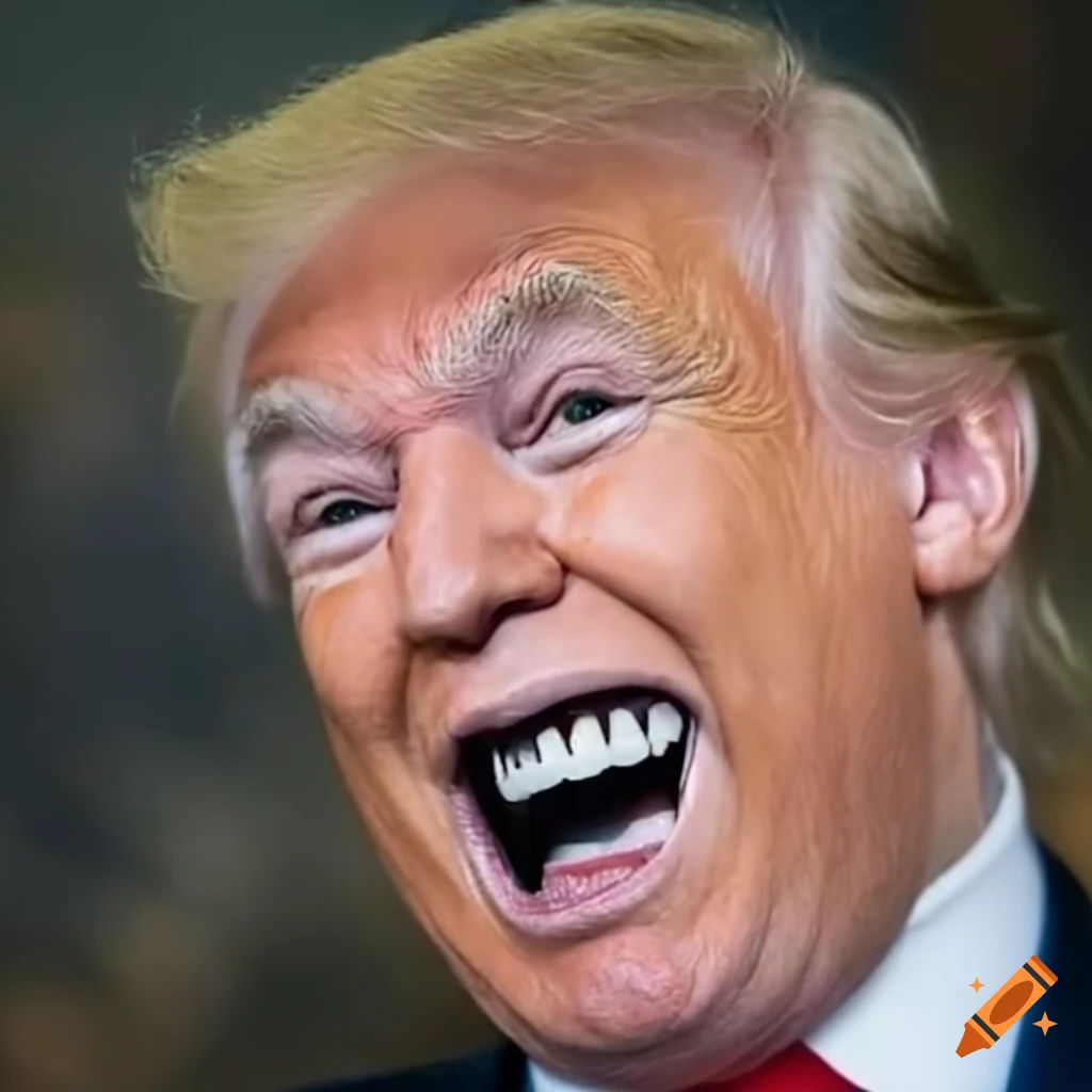 Donald trump with an animalistic smile and big vampire teeth on Craiyon