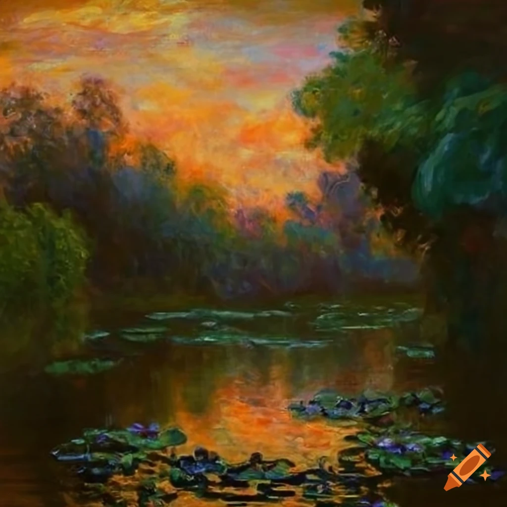 Vibrant monet-inspired landscape with colorful flora and fauna on Craiyon