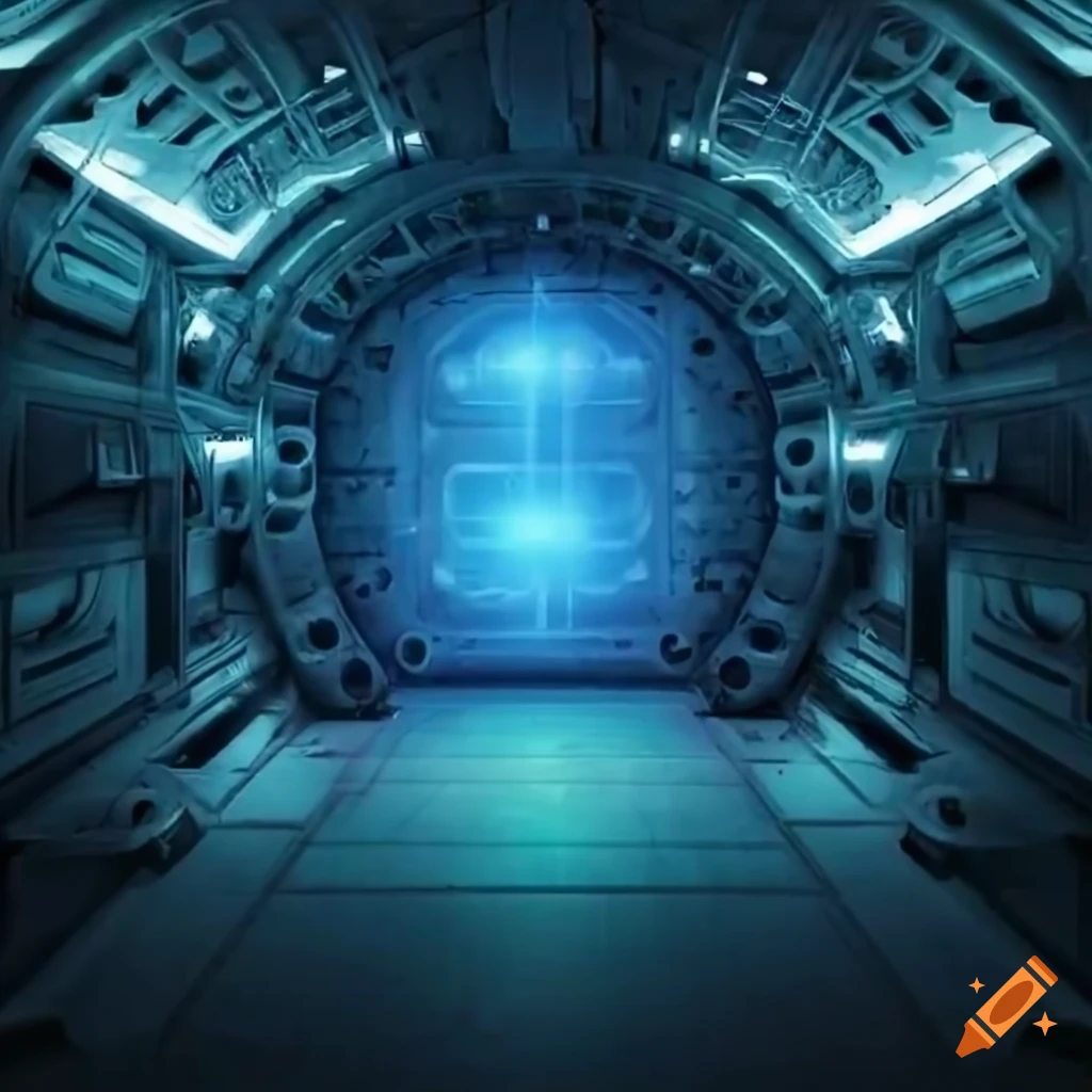 Colossal vault door in a futuristic cave on Craiyon