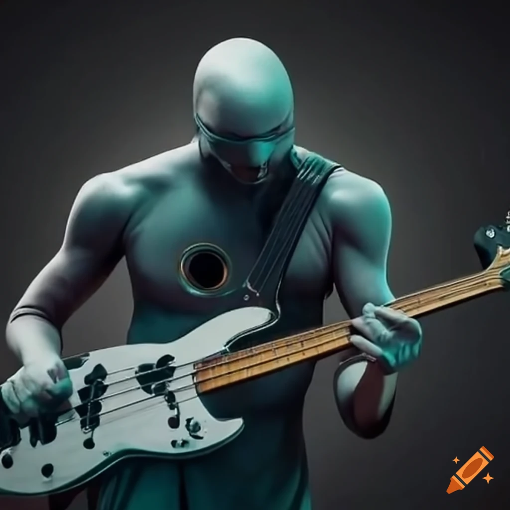 Bass player playing with intensity on Craiyon