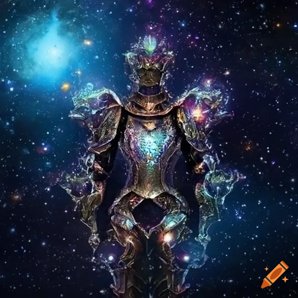 Armor with shimmering stars and cosmic gases decoration on Craiyon