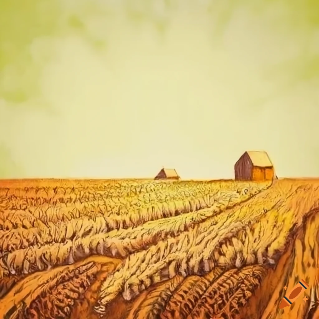 Detailed vintage cornfield drawing in winter season on Craiyon