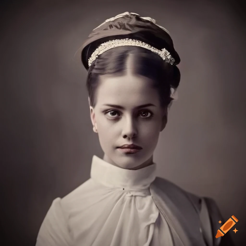 Victorian portrait of a pretty woman in vintage waiter uniform on Craiyon