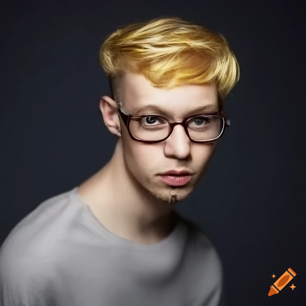 Stylish guy with golden hair, glasses, and piercing on Craiyon