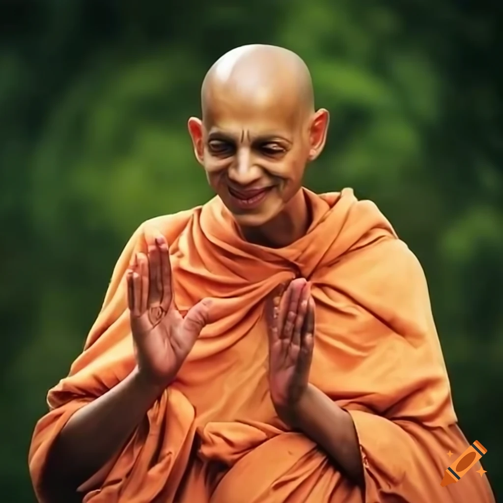Hare krishna monk offering mentorship to a person on Craiyon