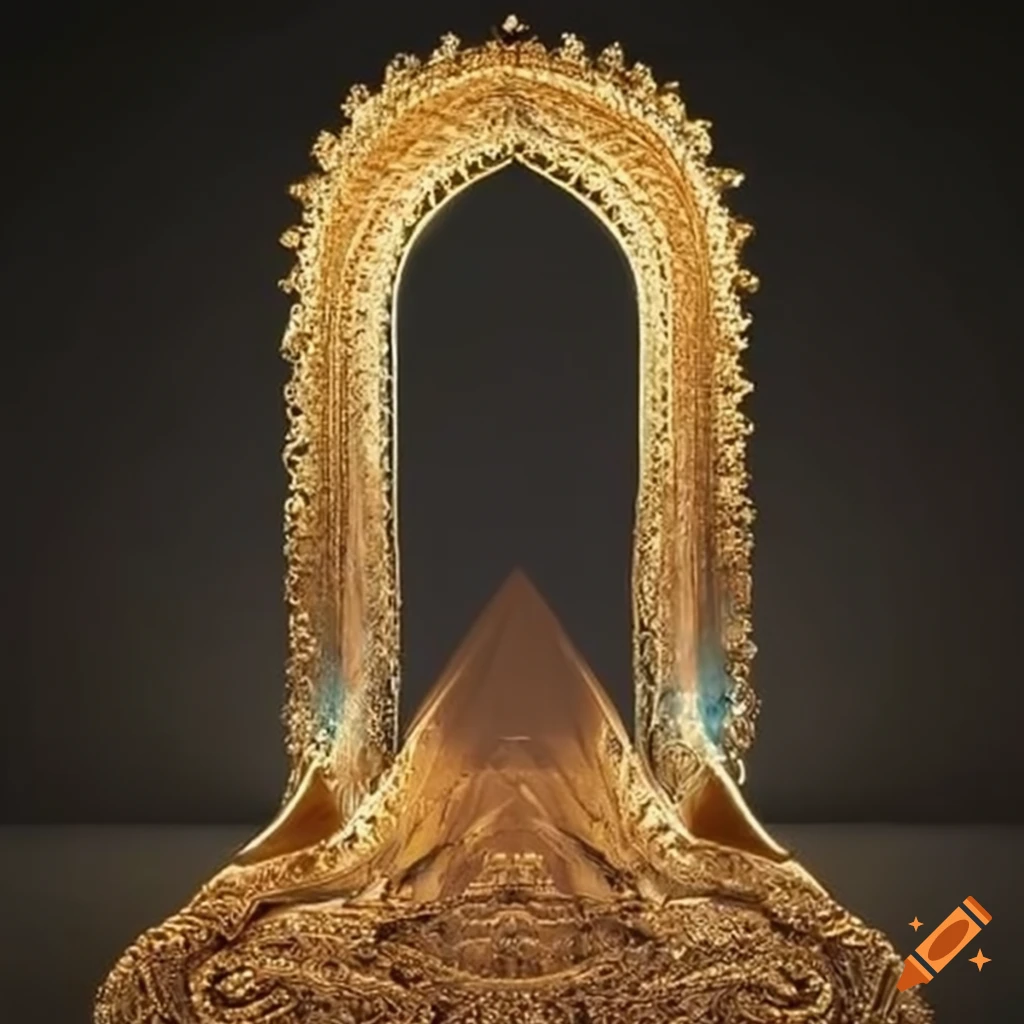 Welcome Arch designed like an intricate gold gown on Craiyon