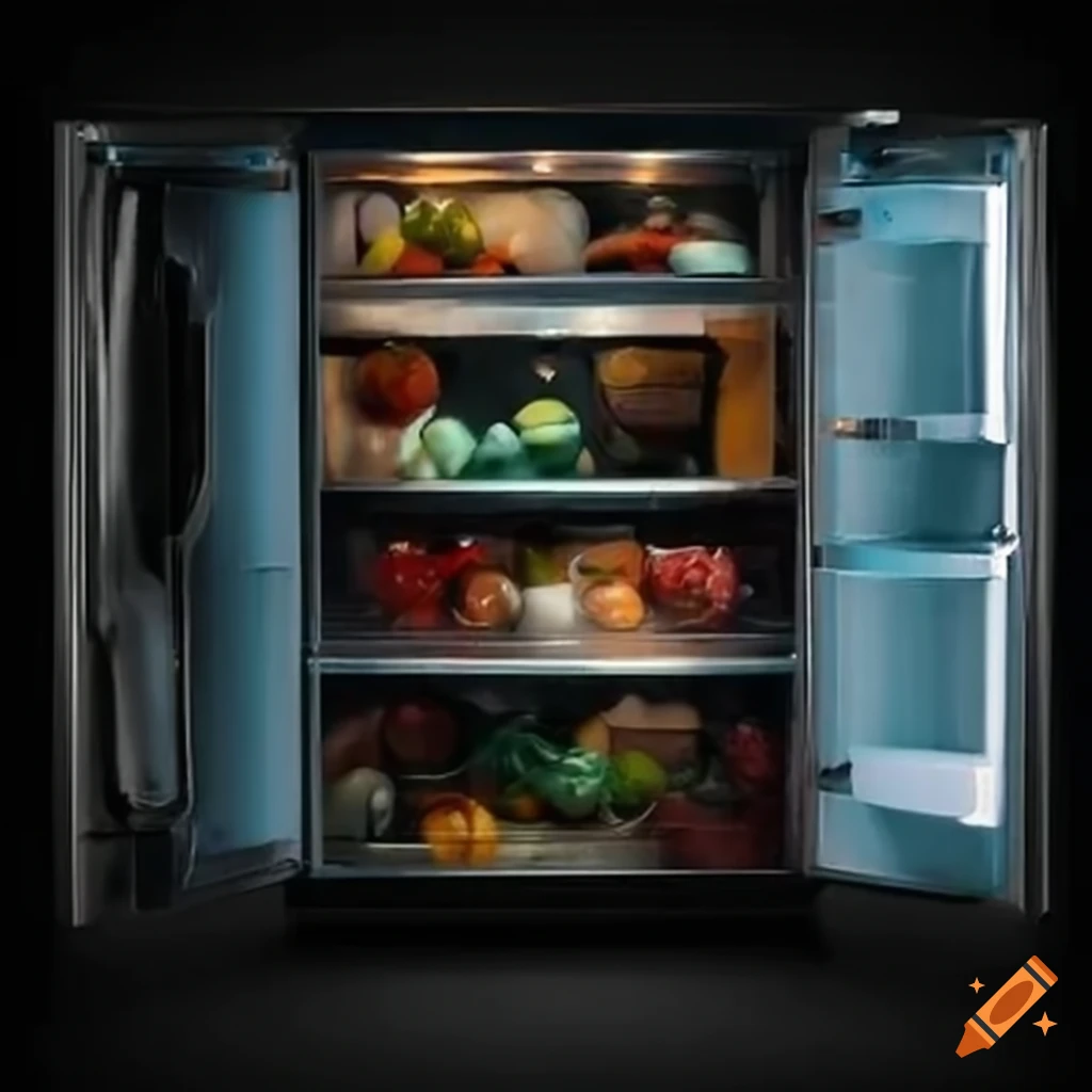 Abstract concept of a refrigerator with unrecognizable items inside on ...