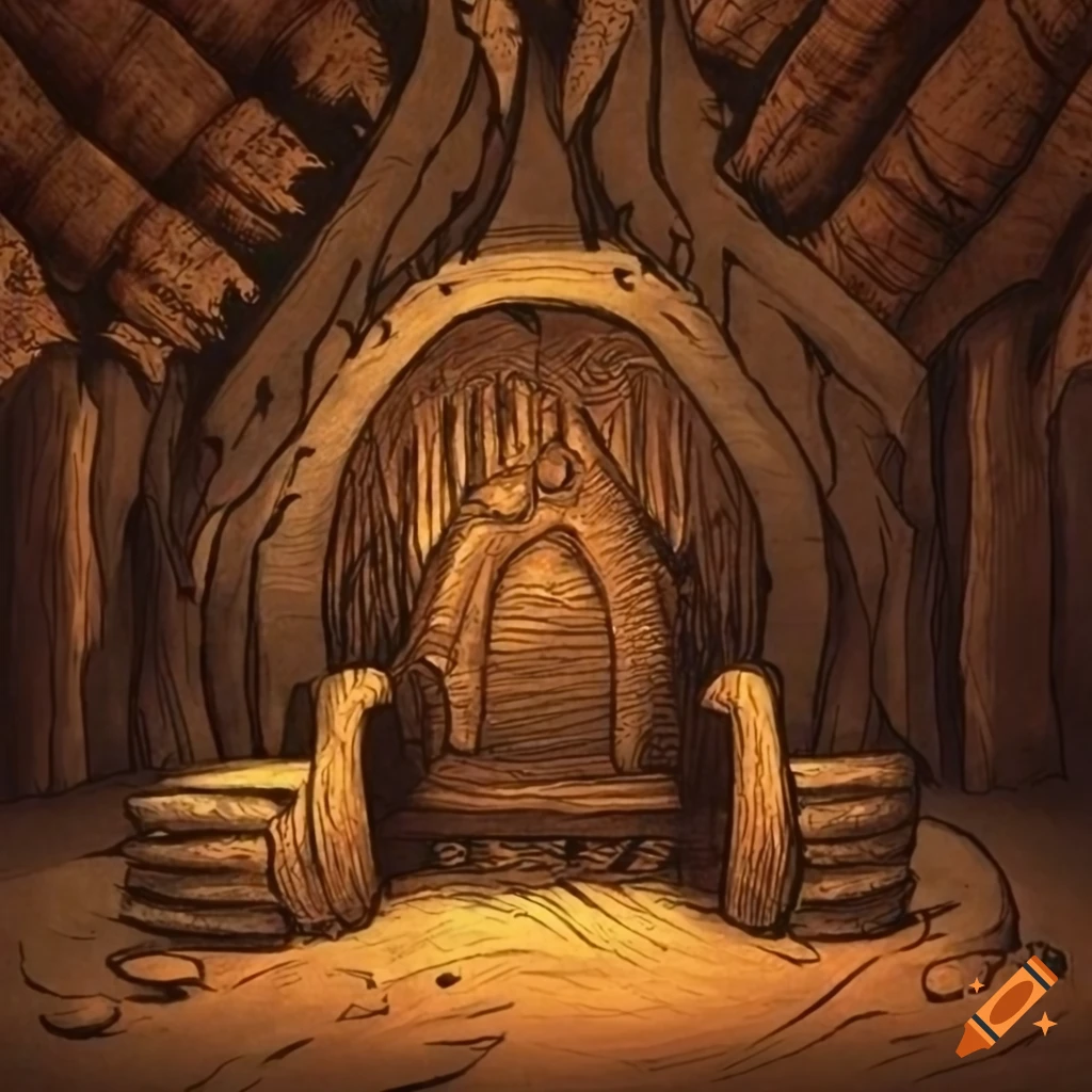 Primitive wood throne in a neolithic temple setting on Craiyon