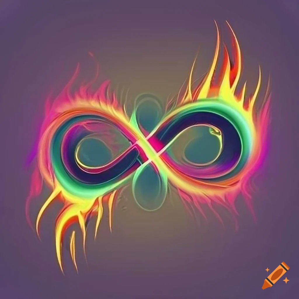 Infinity symbol intertwined with fiery, swirling flames in vibrant red ...
