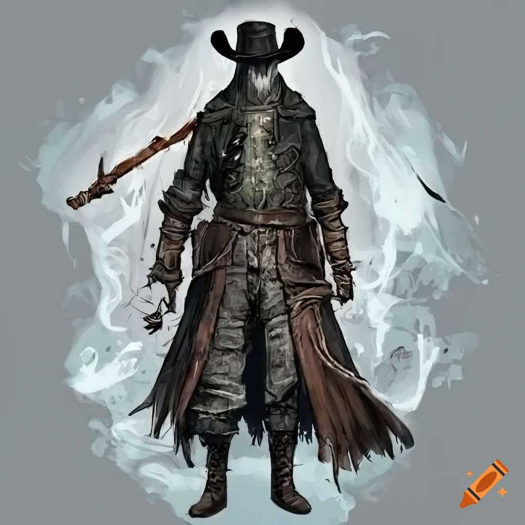 Bloodborne-themed old RPG hunter with white beard and hands in pockets ...