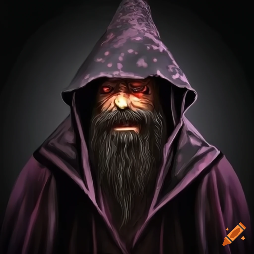 Mysterious wizard with black beard and evil grin on Craiyon