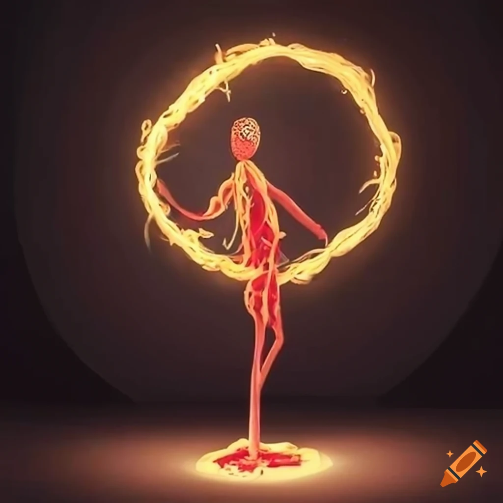 Whimsical scene with human-like figure made of spaghetti dancing on a ...