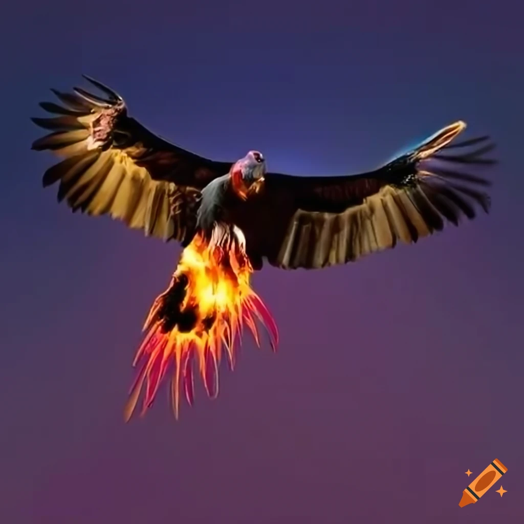 Majestic andean condor soaring in a fiery sky on Craiyon