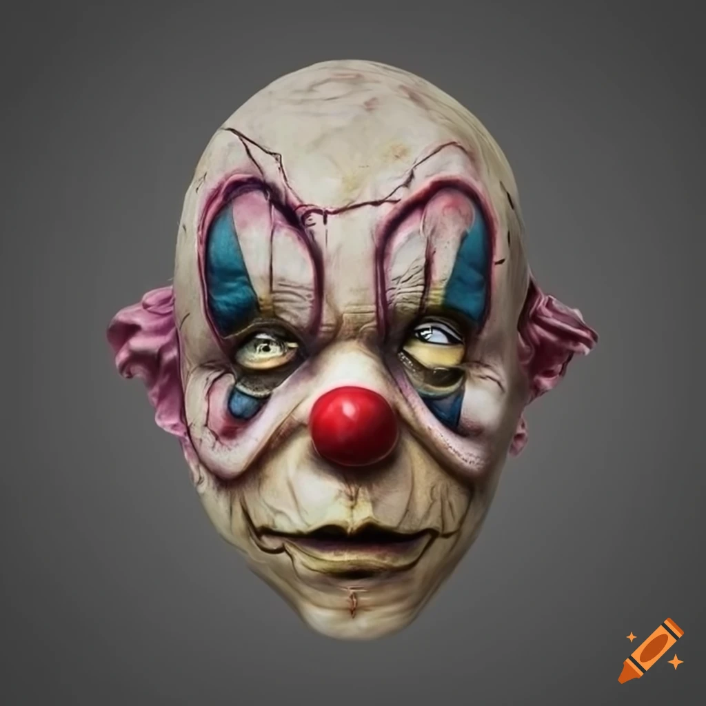 Surreal carnival clown mask with detailed textures on Craiyon
