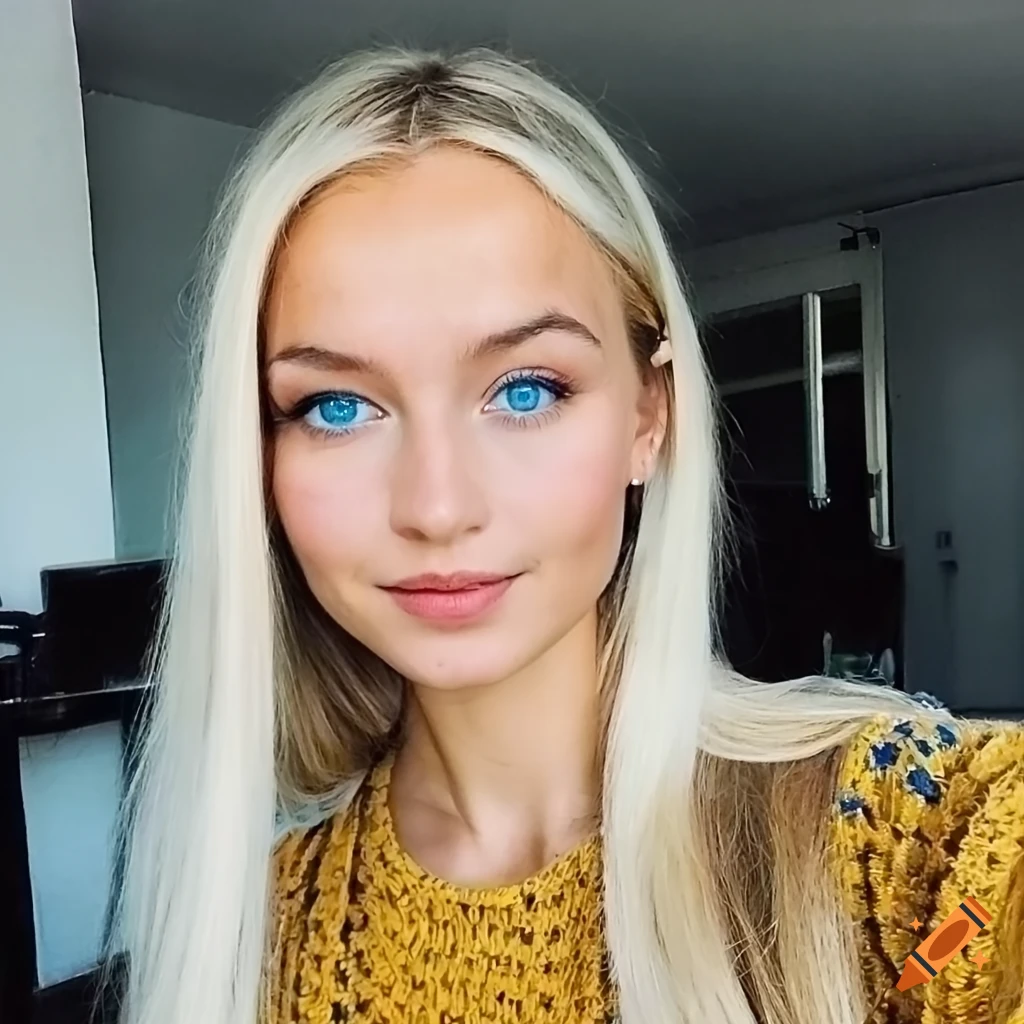 Portrait of a swedish blonde girl with blue eyes and platinum blonde hair in traditional attire ...