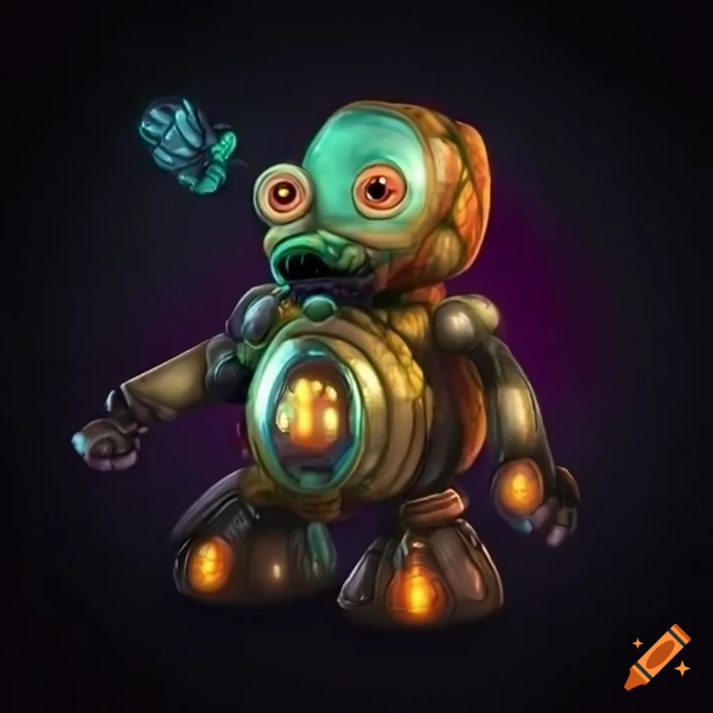 Sci-fi futuristic robot inspired by My Singing Monsters on Craiyon