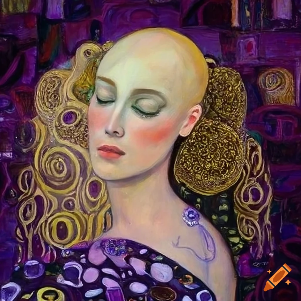Detailed painting of a sleeping blonde princess on a purple pillow in ...