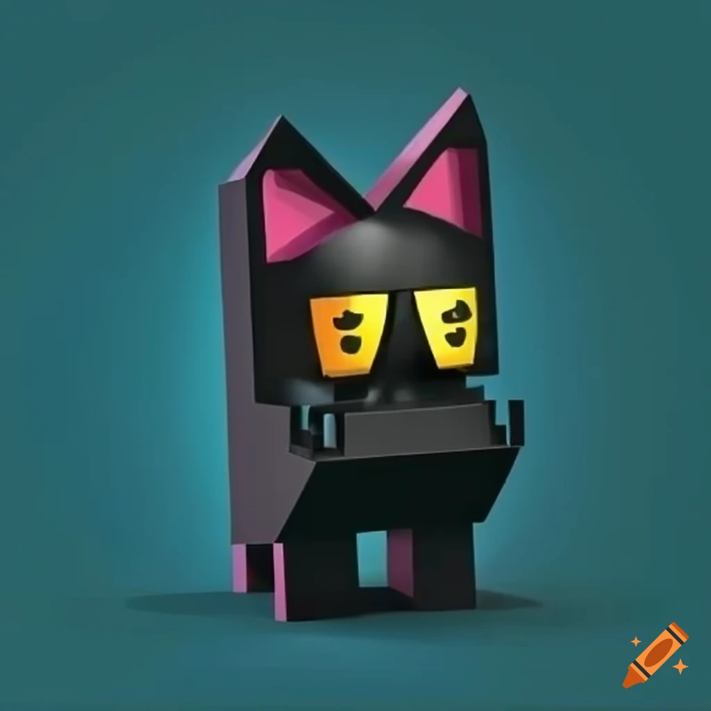 Black cat made of lego bricks prancing on a hill in cartoon style on ...